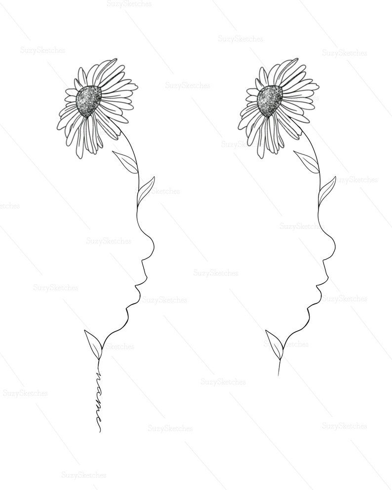 Birth Month Flower Child Side Profile Minimal Tattoo Design - Etsy