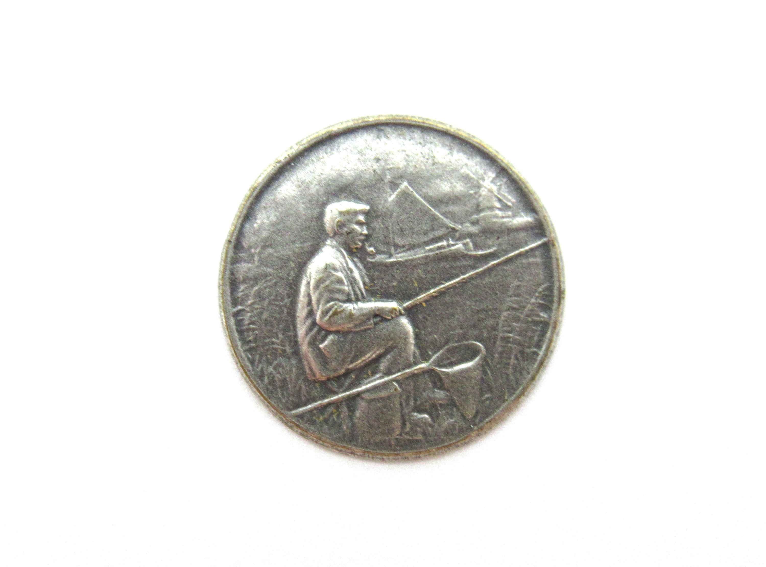 1950s Fisherman / Angling / Fishing Medal Inlay. Charm / Pendant / Coin ...