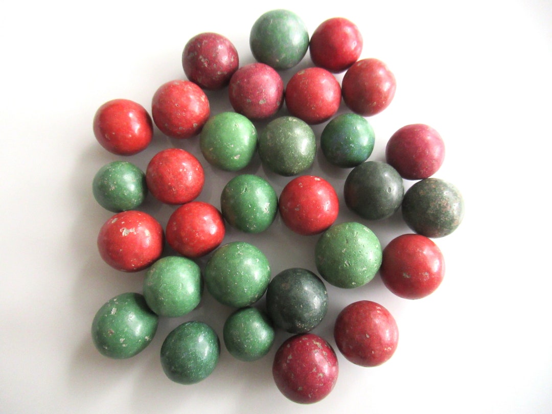Antique Clay Marbles Red Green Set of 30. 7D9G68K4 - Etsy