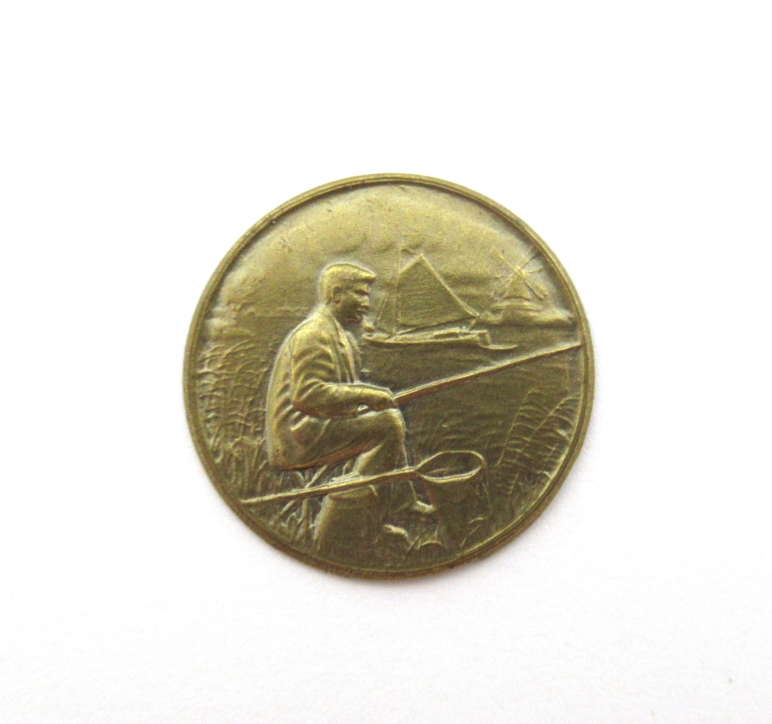 1950s Fisherman / Angling / Fishing Medal Inlay. Charm / Pendant / Coin ...