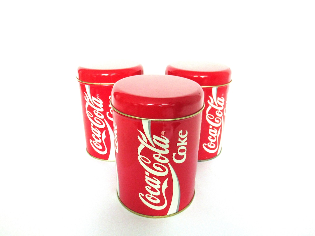 Set of 3 Vintage Coca Cola Storage Tin Canisters Metal Box Red White ...