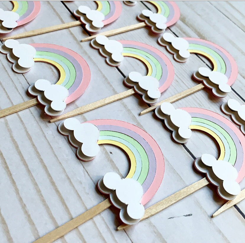 Rainbow Cupcake Toppers Pastel Rainbow Cupcake Toppers Set of - Etsy