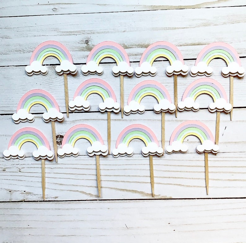 Rainbow Cupcake Toppers Pastel Rainbow Cupcake Toppers Set of - Etsy