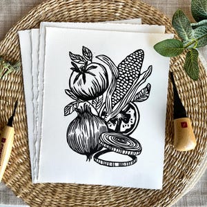 Vegetable Art Print, Food Linocut Art, Original Linocut Block Print ...