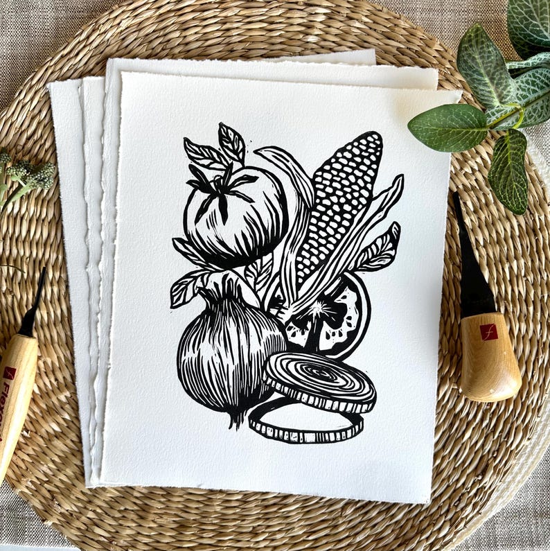 Vegetable Linocut Print, Original Handmade Food Art - Etsy
