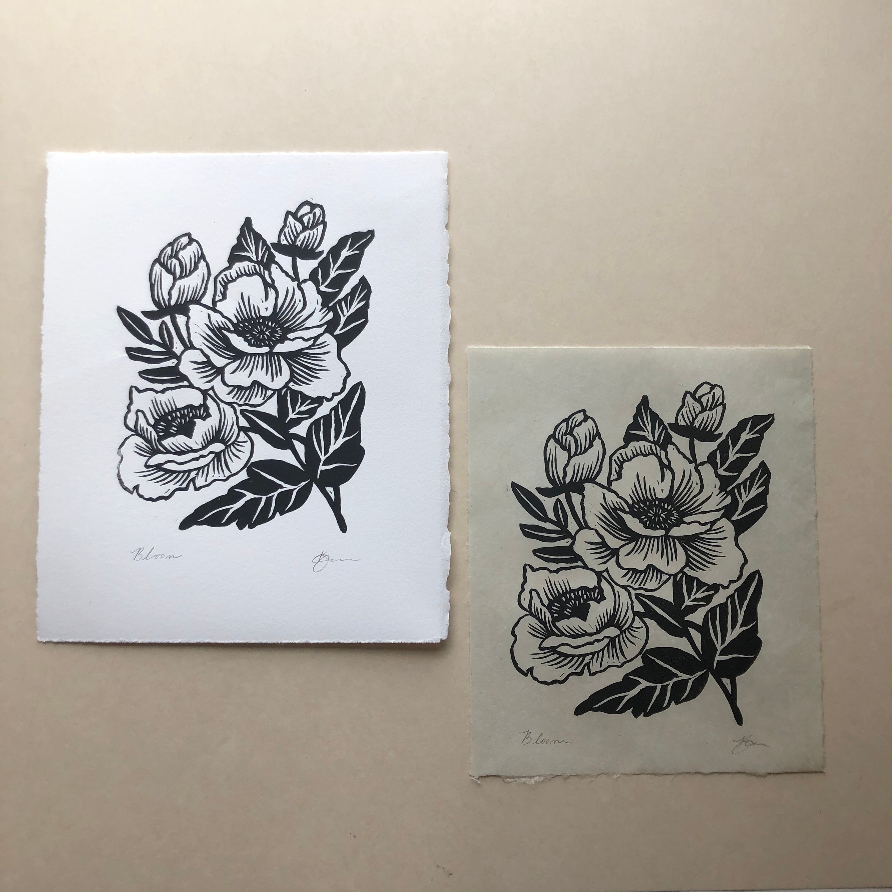 Flower Original Linocut Block Print Handmade Wall Art Gift | Etsy