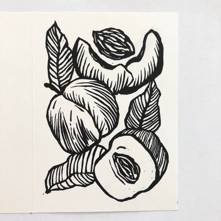 Peach Fruit Linocut Block Print Greeting Card Original Cute - Etsy