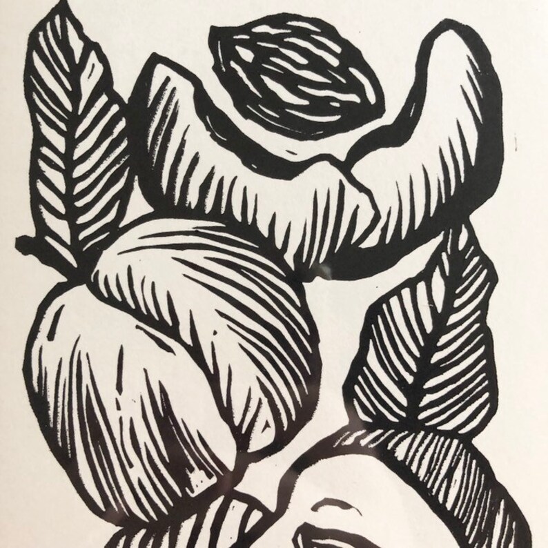 Peach Fruit Linocut Block Print Greeting Card Original Cute | Etsy
