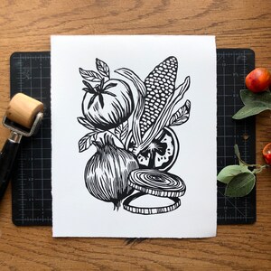 Vegetable Art Print, Food Linocut Art, Original Linocut Block Print ...