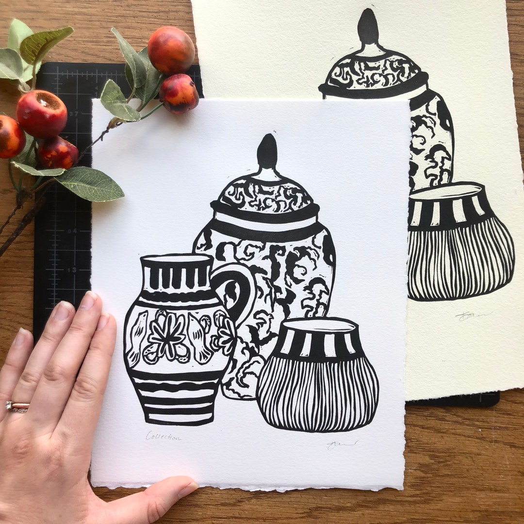 Still Life Linocut Print Original Handmade Block Print Home - Etsy