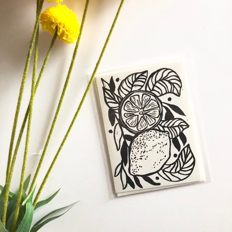 Lemon Fruit Linocut Card Block Print Greeting Card Original - Etsy
