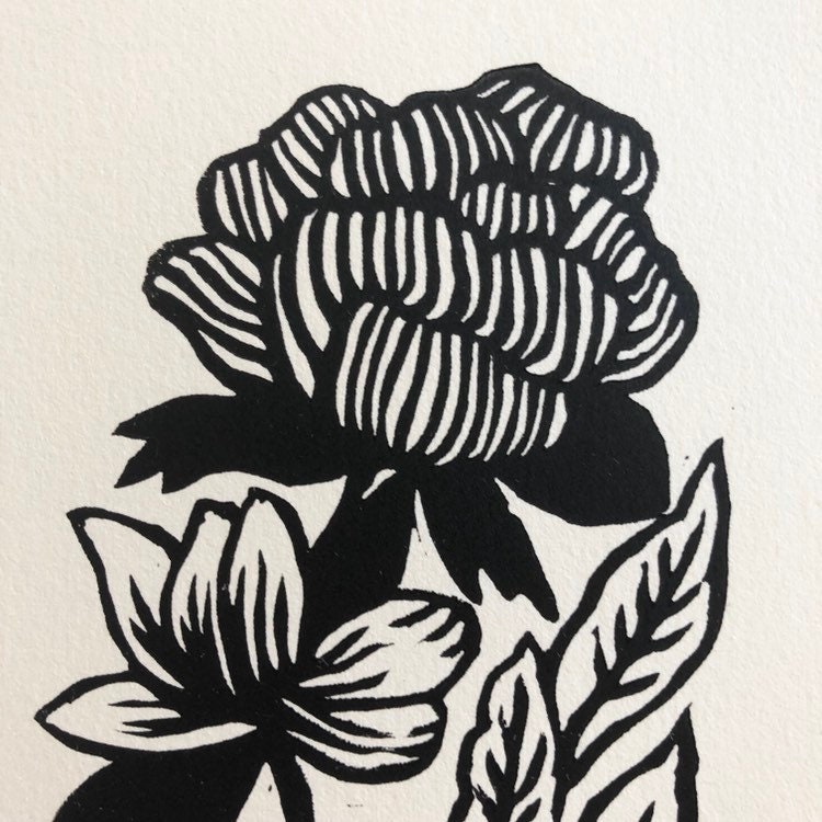 Flower Linocut Flower Block Print Handmade Flower Art - Etsy UK