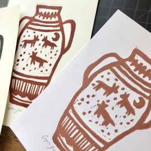 Mini Linocut, Coyote Art, Block Print Handmade Southwestern Mini Print ...