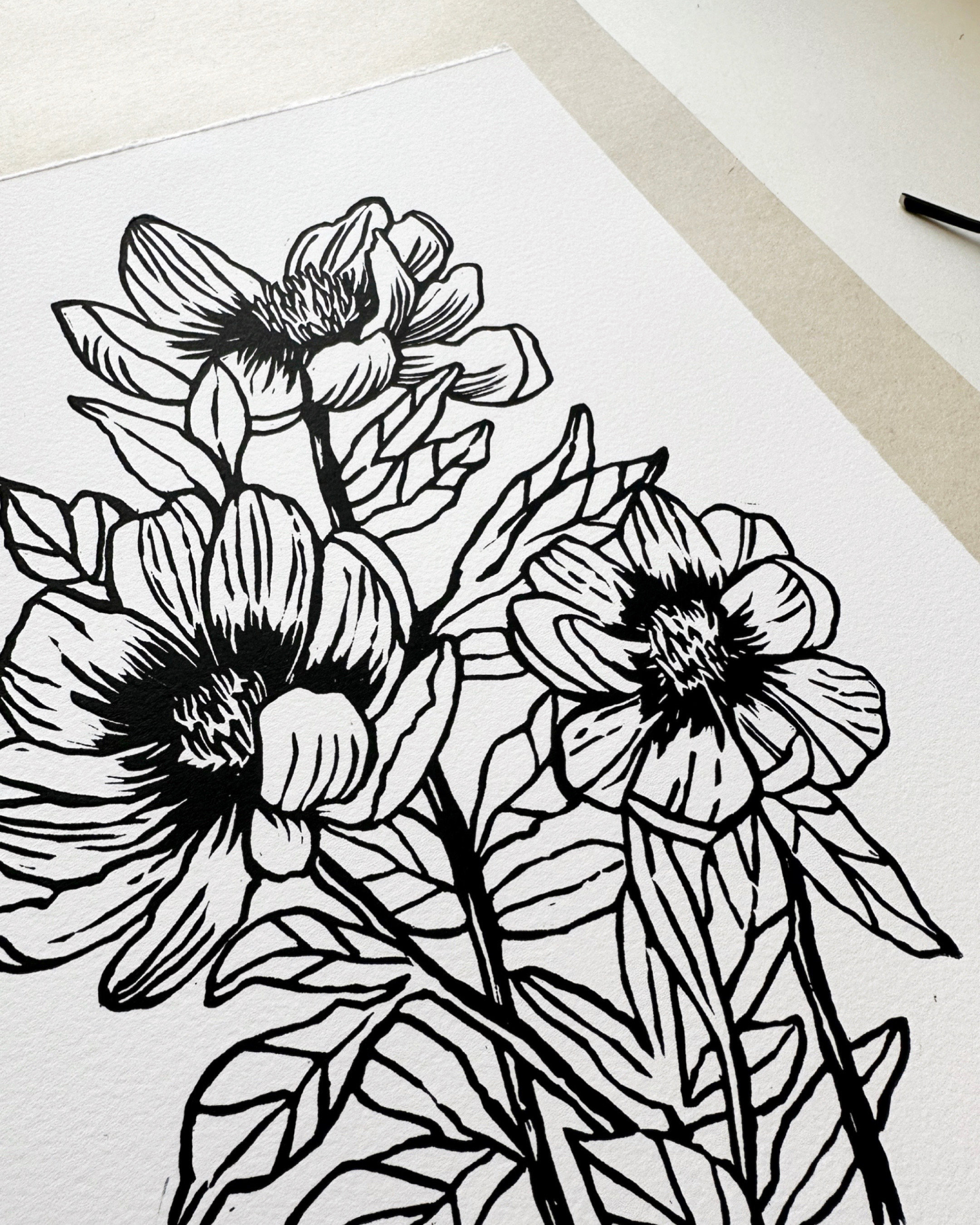 Flower Original Linocut, Block Print Handmade Wall Art, Gift for Her ...