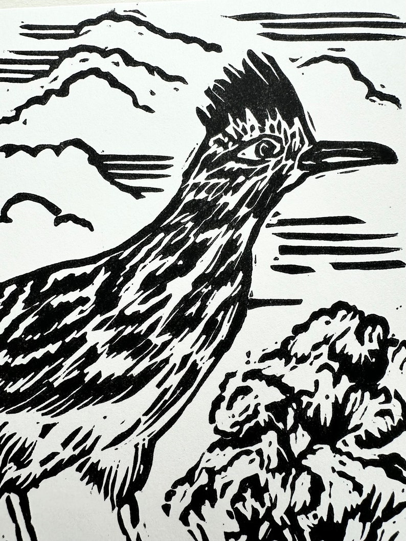 Roadrunner Greeting Card, New Mexico Card, Animal Linocut Print, Block ...