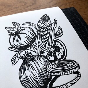 Vegetable Art Print, Food Linocut Art, Original Linocut Block Print ...