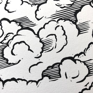 Cloud Art Print, Original Linocut Block Print, Handmade Landscape Art ...