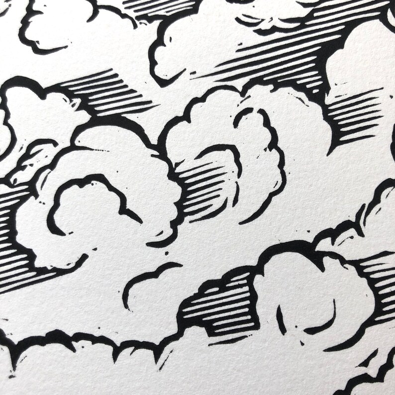 Cloud Art Print Original Linocut Block Print Handmade - Etsy