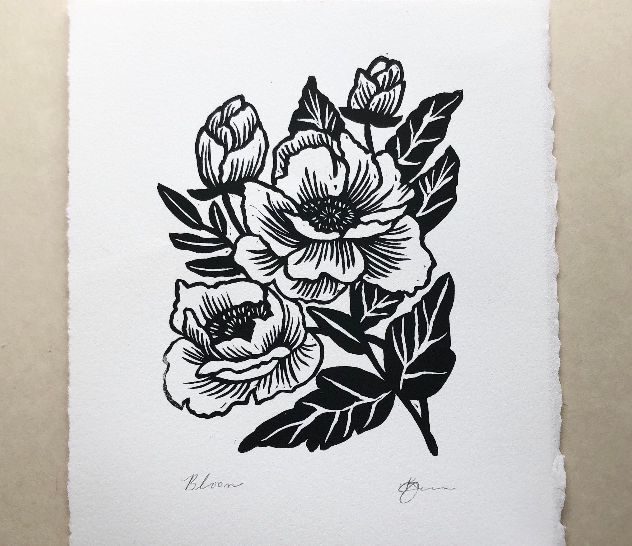 Flower Original Linocut Block Print Handmade Wall Art Gift | Etsy