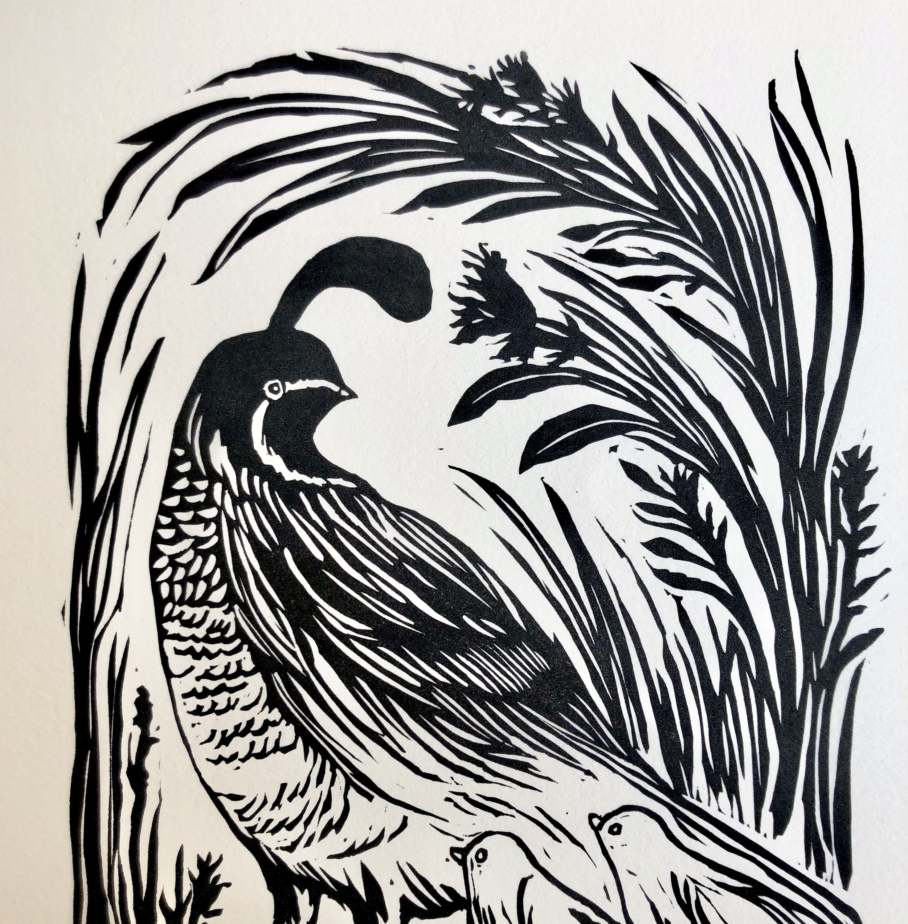 Mama Quail Bird Linocut Block Print Gift for Mom Handmade | Etsy