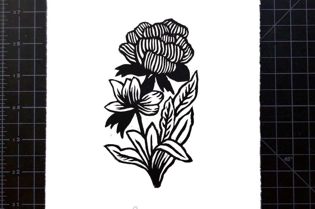 Flower Linocut, Flower Block Print, Handmade Flower Art, Original Print ...