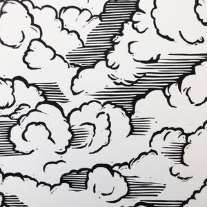 Cloud Art Print, Original Linocut Block Print, Handmade Landscape Art ...