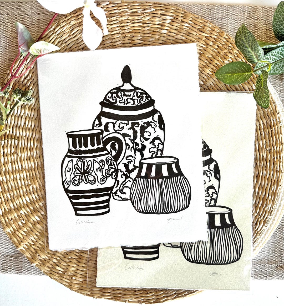 Still Life Linocut Print, Original Handmade Block Print, Home Decor ...