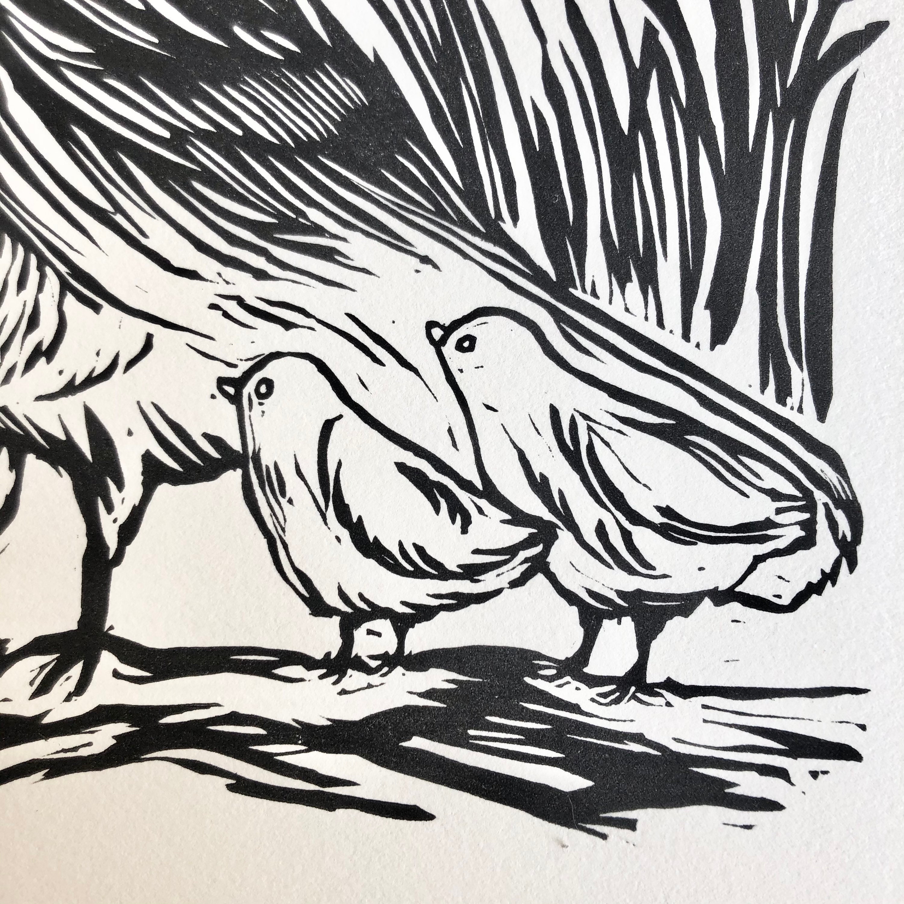 Mama Quail Bird Linocut Block Print Gift for Mom Handmade | Etsy