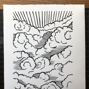 Cloud Art Print, Original Linocut Block Print, Handmade Landscape Art ...