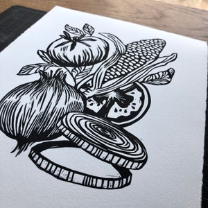 Vegetable Art Print, Food Linocut Art, Original Linocut Block Print ...