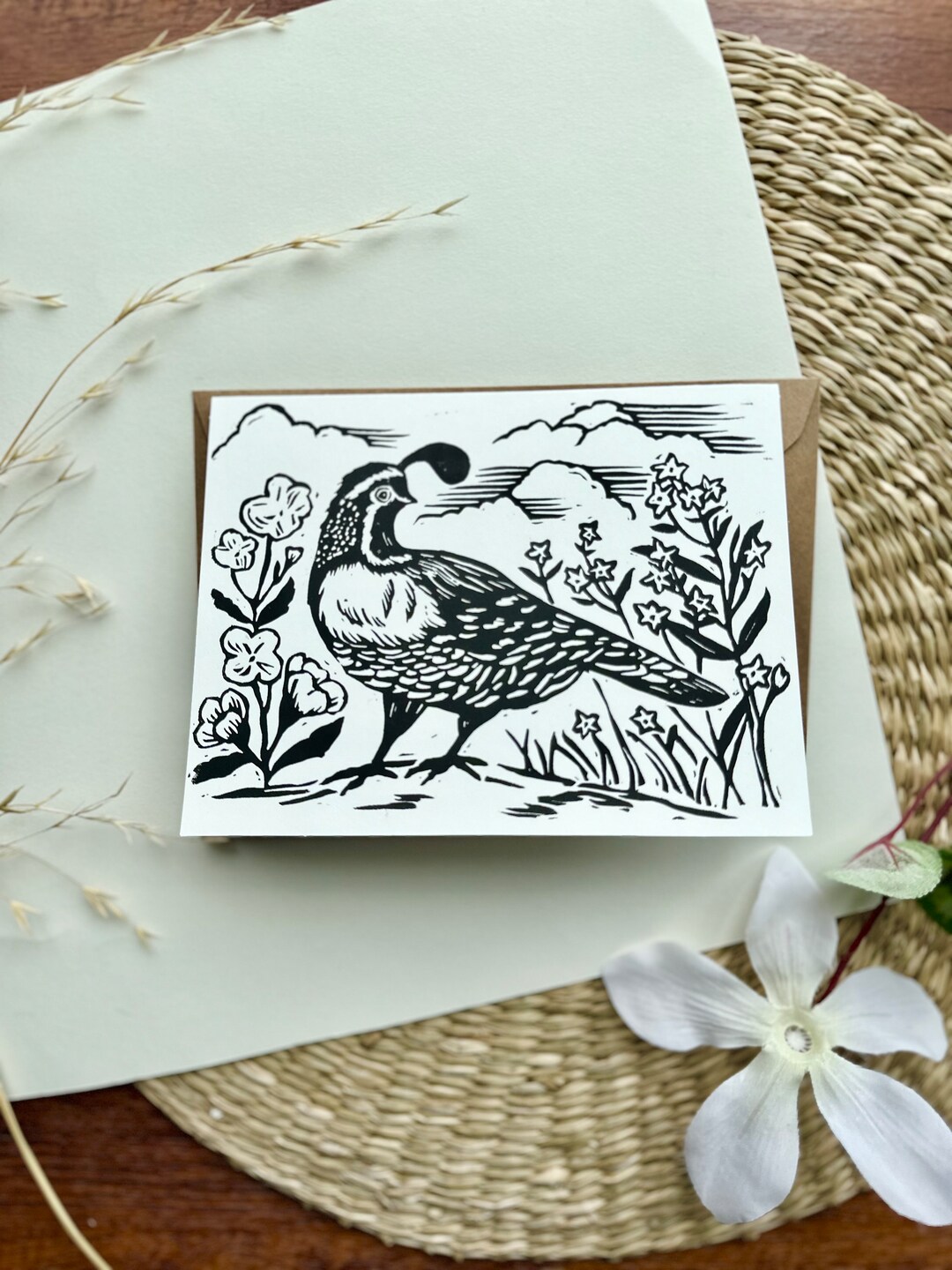 Quail Linocut Greeting Card, Handmade Block Print - Etsy