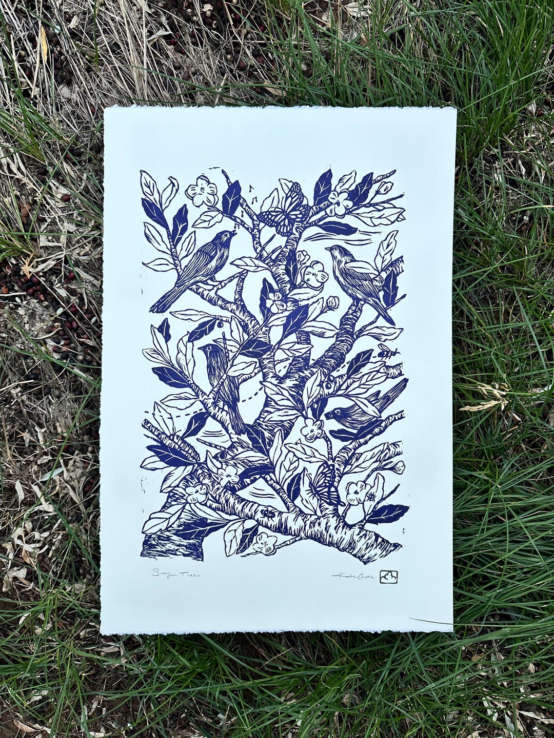 Bird Print, Original Linocut, Block Print Handmade Wall Art, Floral ...