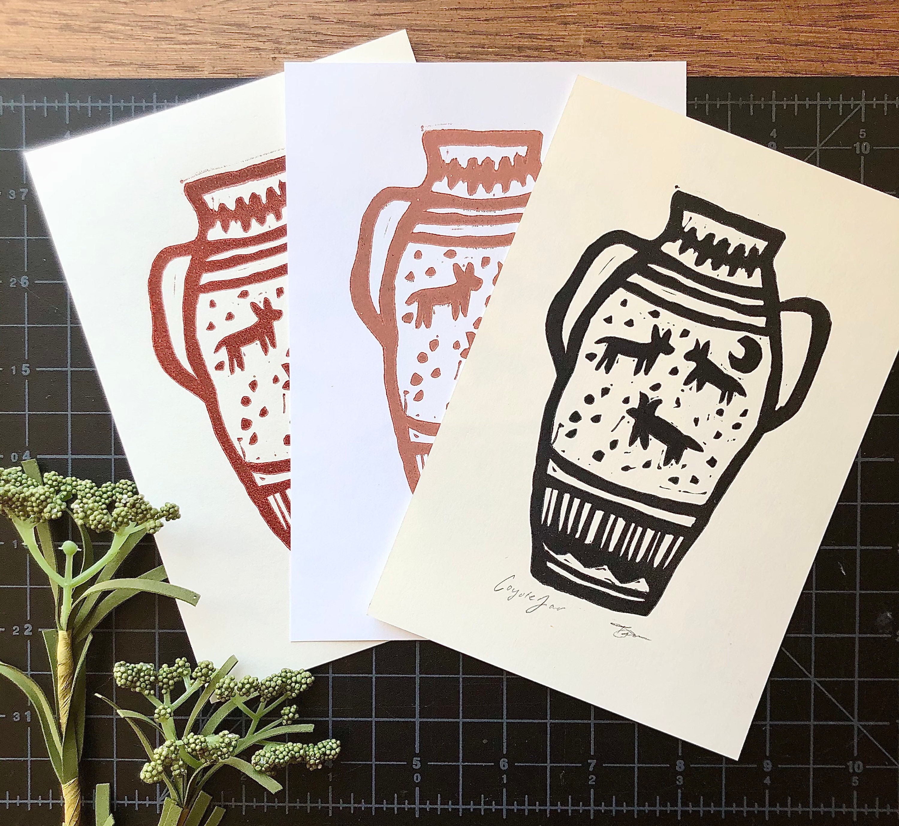 Mini Linocut, Coyote Art, Block Print Handmade Southwestern Mini Print ...