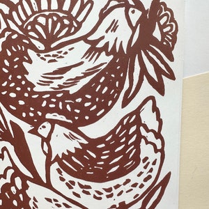Chicken Greeting Card, Three French Hens Linocut Block Print Greeting ...