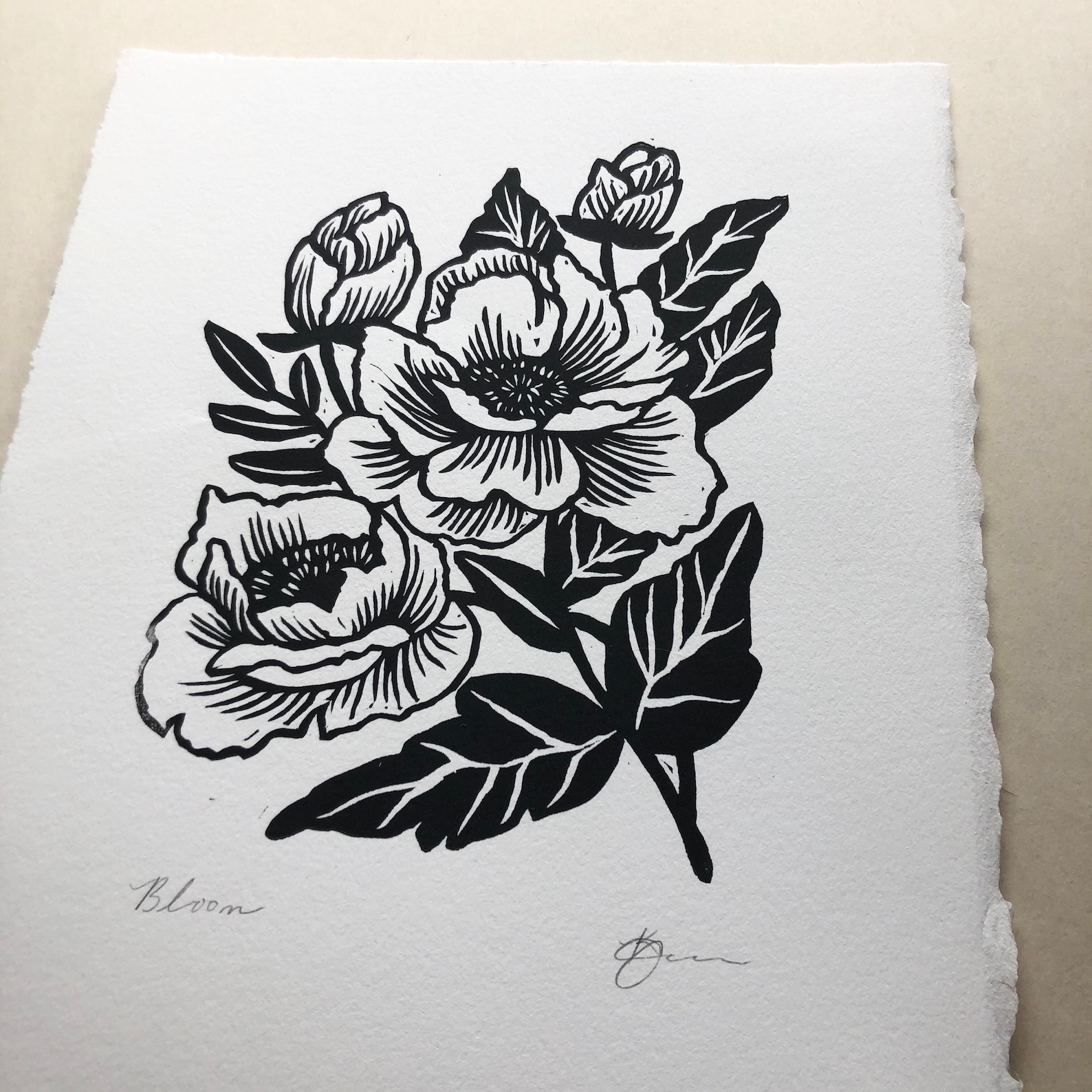 Flower Original Linocut Block Print Handmade Wall Art Gift - Etsy