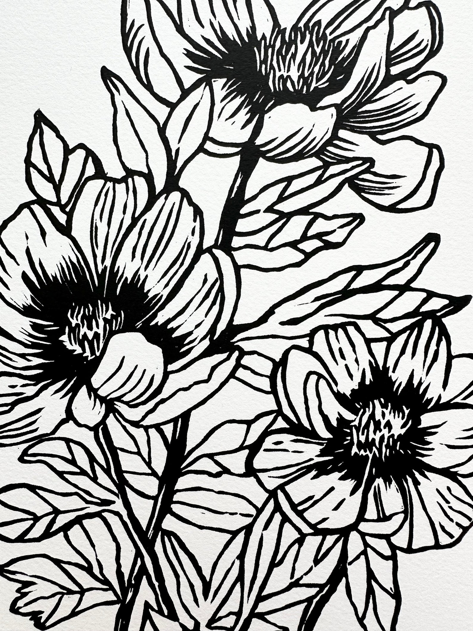 Flower Original Linocut, Block Print Handmade Wall Art, Gift for Her ...