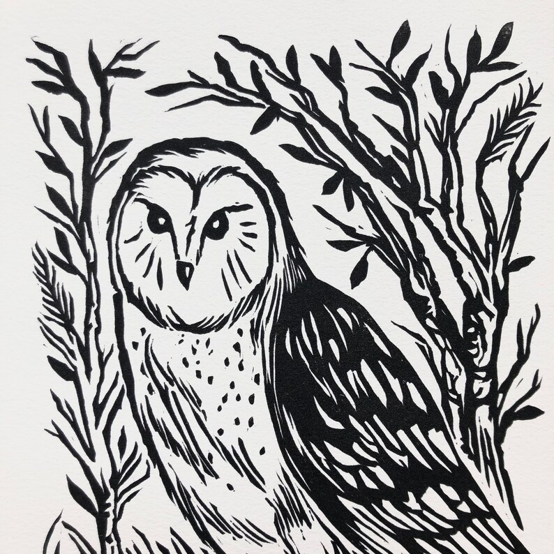 Barn Owl Bird Linocut Block Print Handmade Cute Southwestern - Etsy