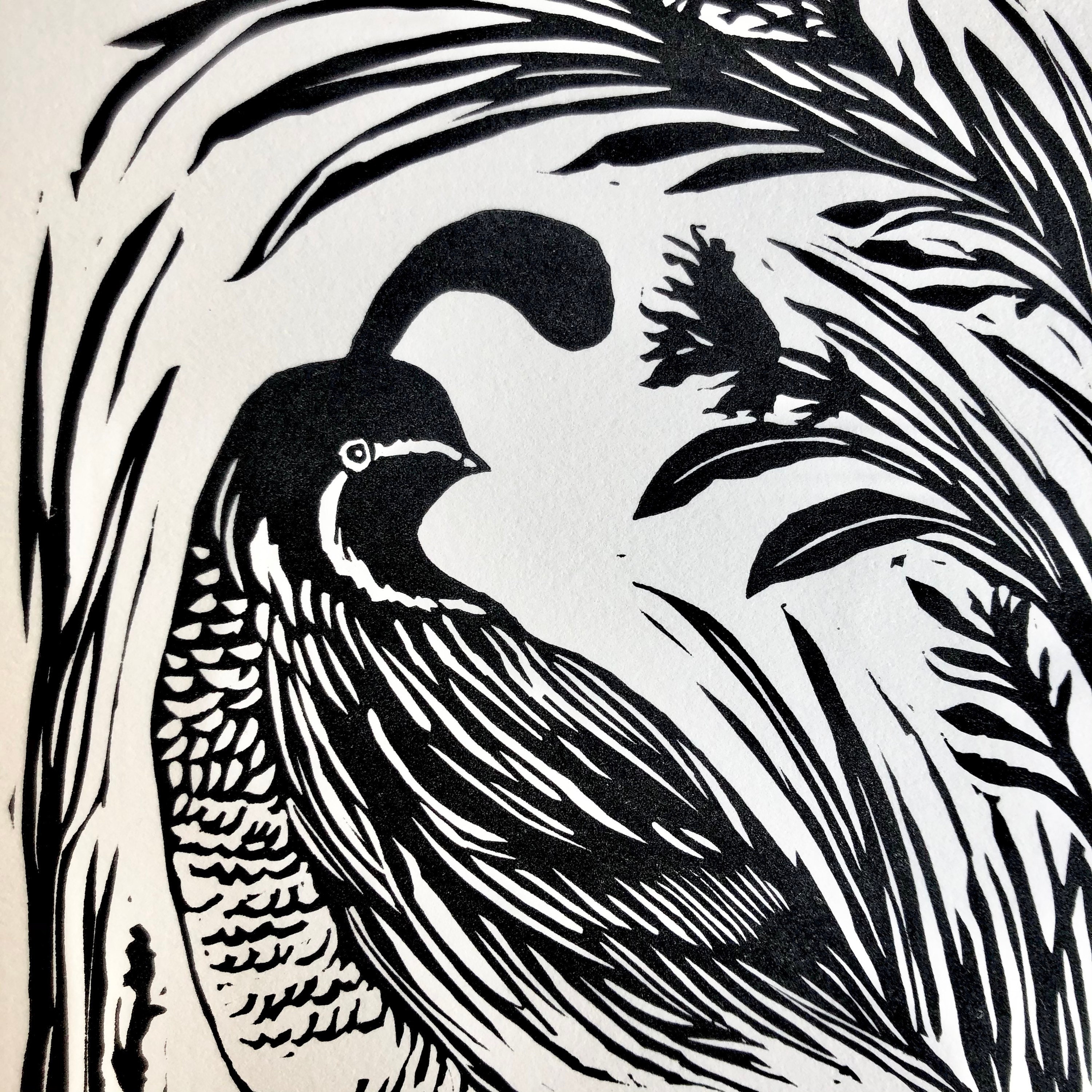 Mama Quail Bird Linocut Block Print Gift for Mom Handmade | Etsy