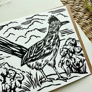 Roadrunner Greeting Card, New Mexico Card, Animal Linocut Print, Block ...