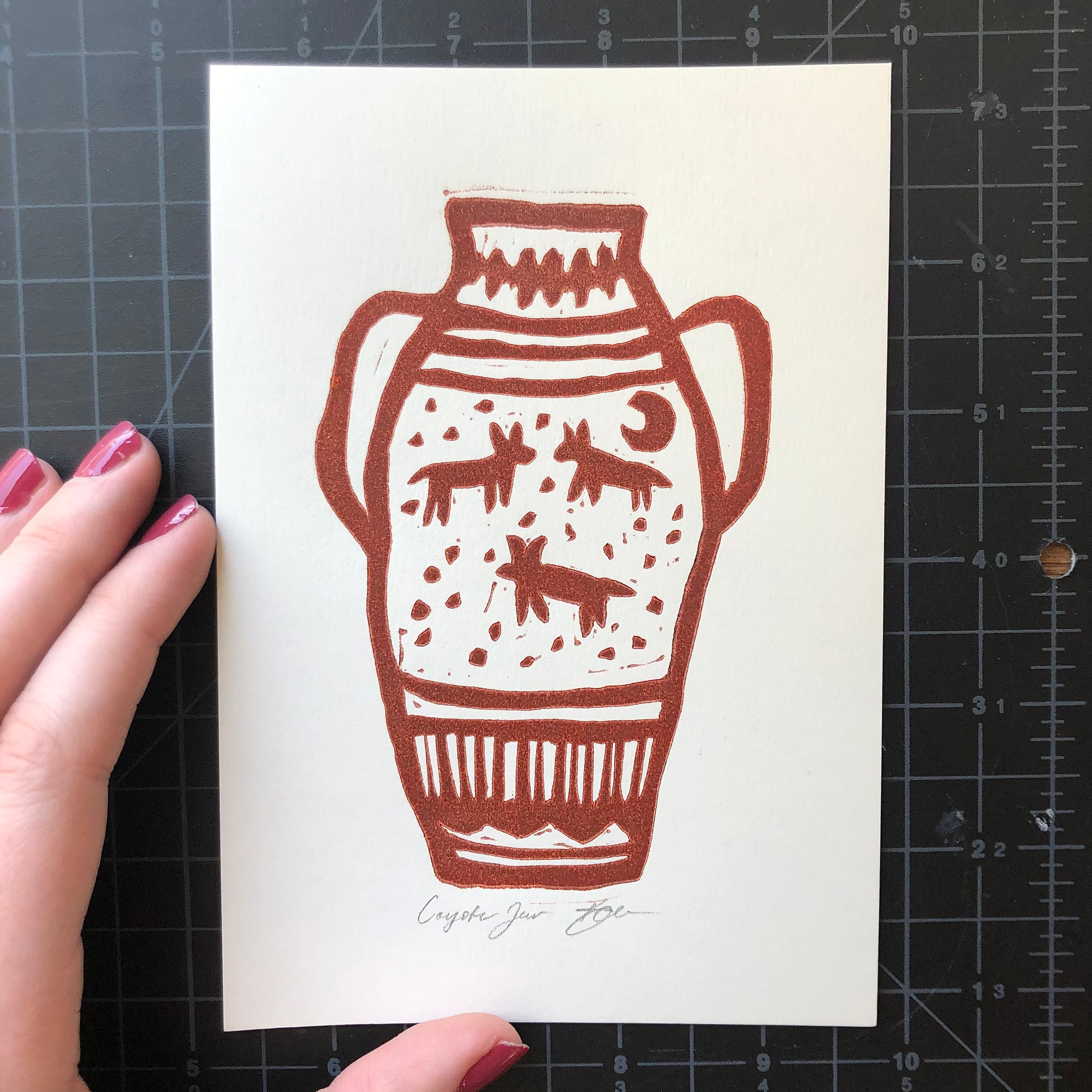 Mini Linocut, Coyote Art, Block Print Handmade Southwestern Mini Print ...