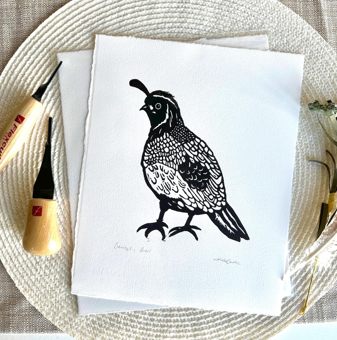 Quail Bird Linocut Print: Handmade Southwestern Home Decor - Etsy