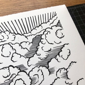 Cloud Art Print, Original Linocut Block Print, Handmade Landscape Art ...
