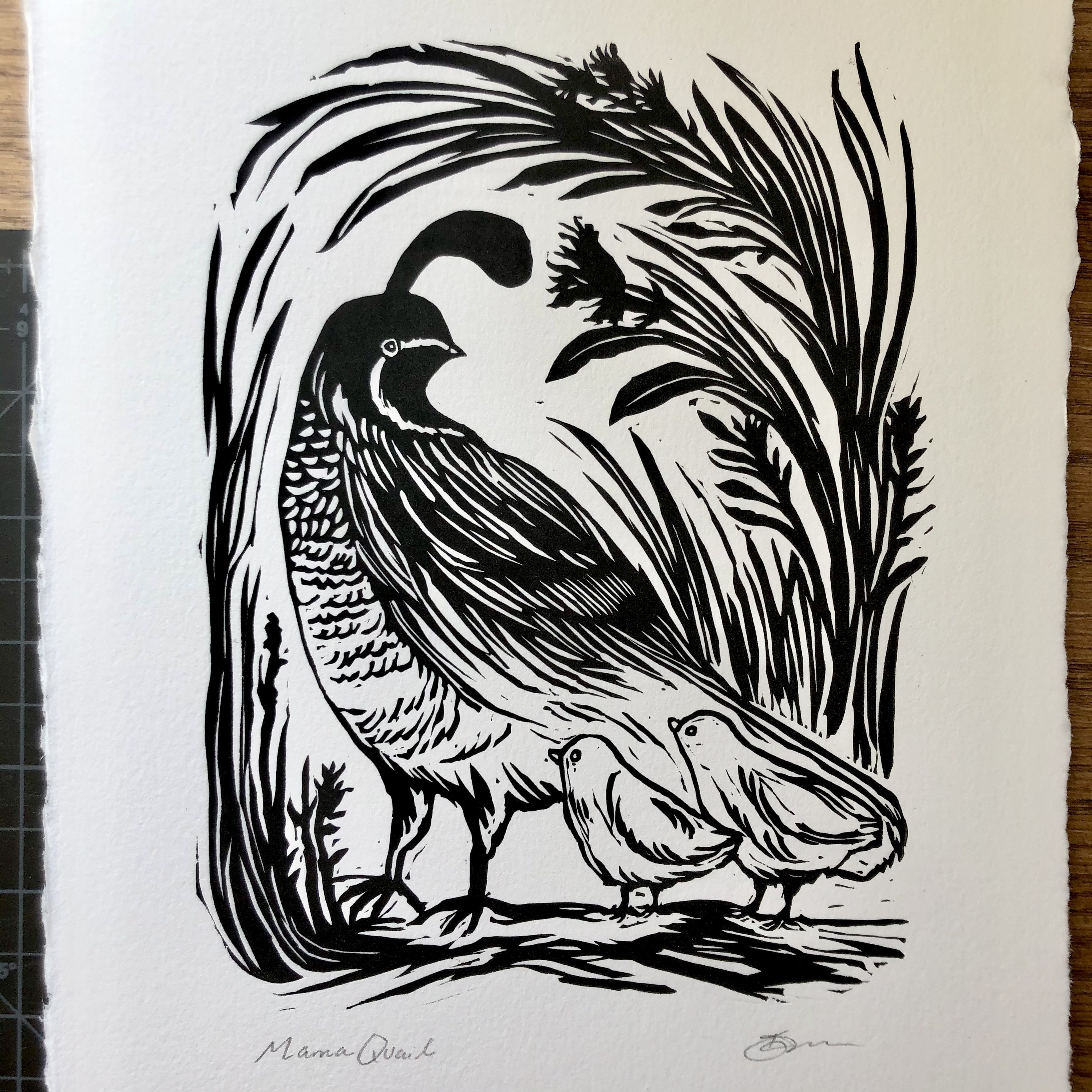 Mama Quail Bird Linocut Block Print Gift for Mom Handmade | Etsy
