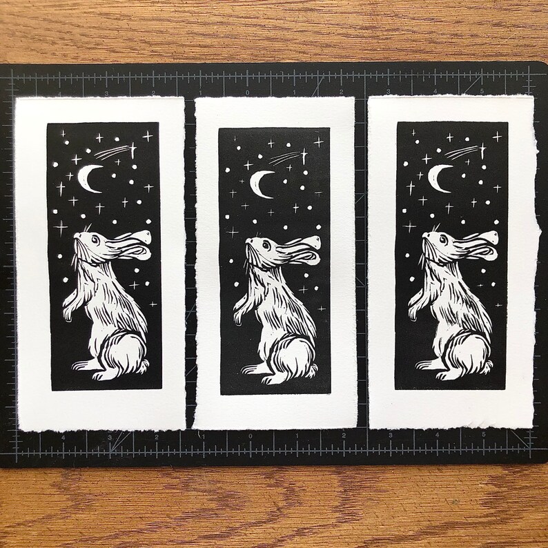 Rabbit Linocut, Mini Print, Block Print Handmade Handprinted ...
