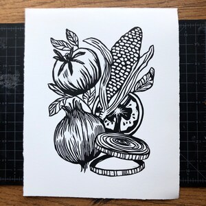 Vegetable Art Print, Food Linocut Art, Original Linocut Block Print ...