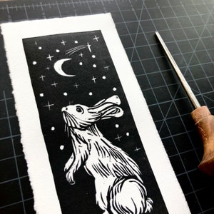 Rabbit Linocut, Mini Print, Block Print Handmade Handprinted ...