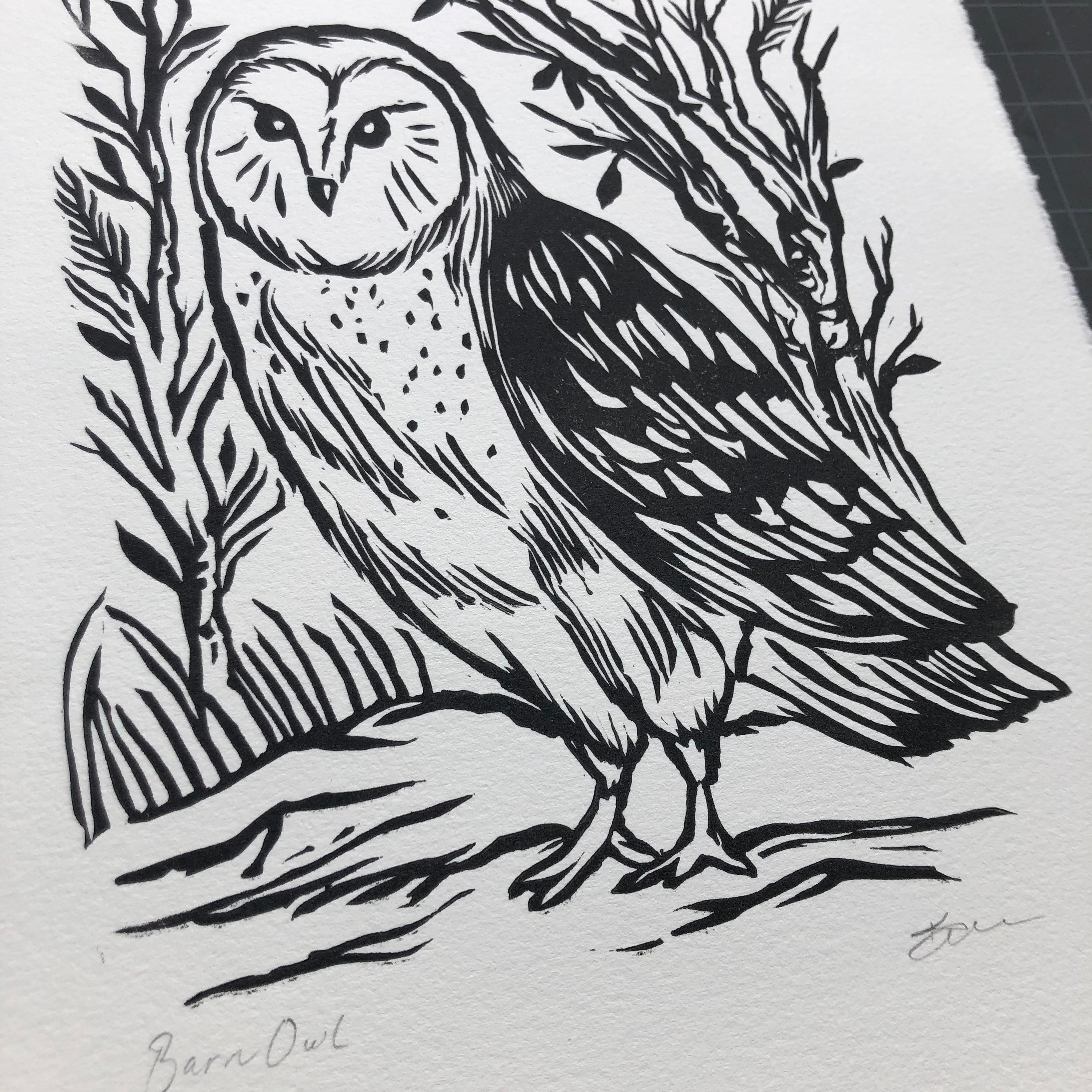Barn Owl Bird Linocut Block Print Handmade Cute Southwestern - Etsy