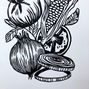 Vegetable Art Print, Food Linocut Art, Original Linocut Block Print ...