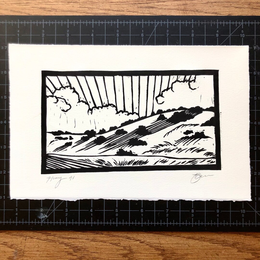 Landscape Linocut, Home Decor, Original Block Print Handmade ...