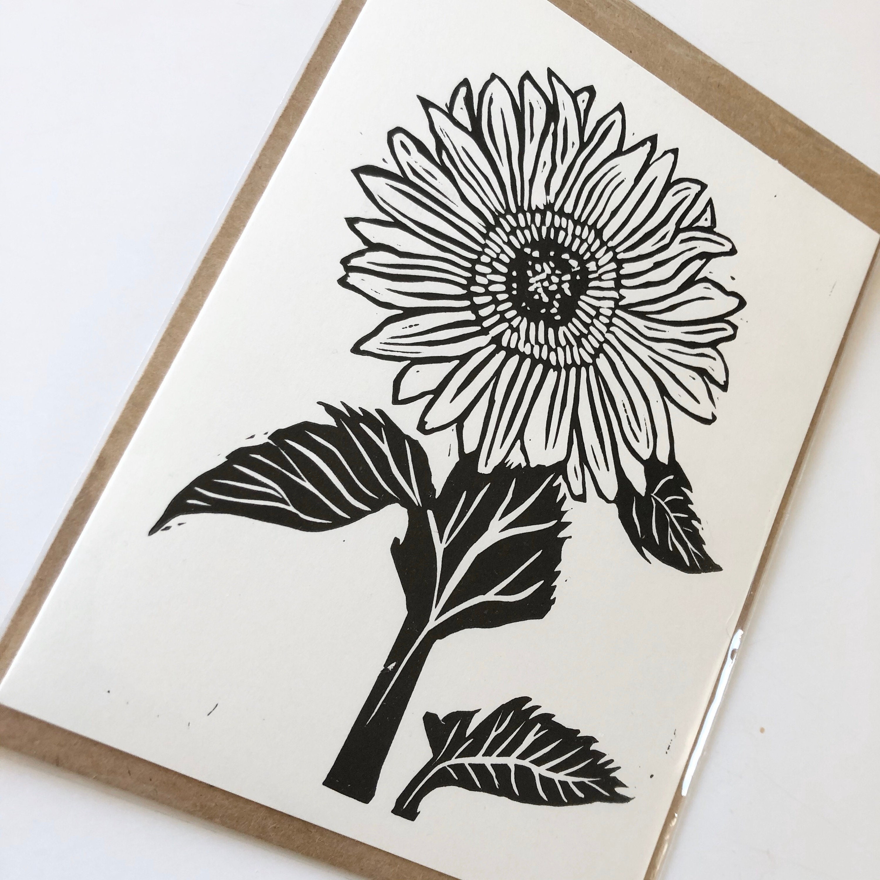 Sunflower Original Linocut Block Handprinted Greeting Card Flower Art ...